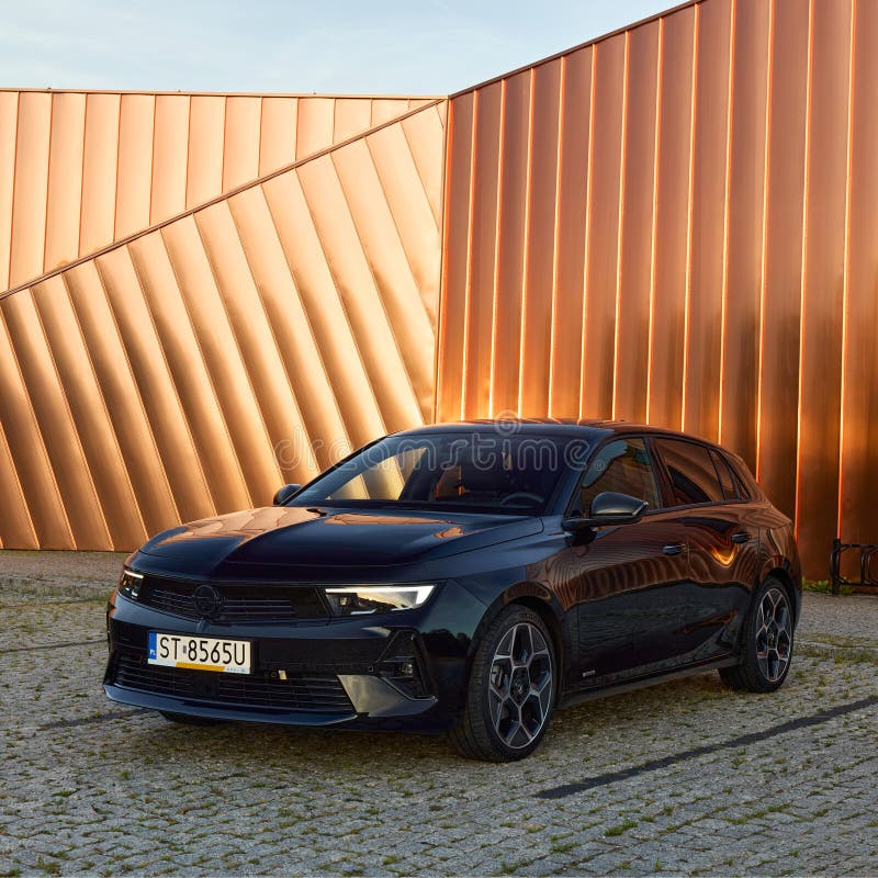 Black Opel Astra Hatchback, Parked in Front of the Fire Museum, 24.07.2022, Zory, Poland ...