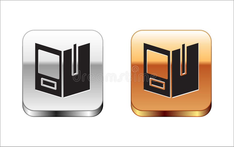 Black Open Book Icon Isolated on White Background. Silver-gold Square ...