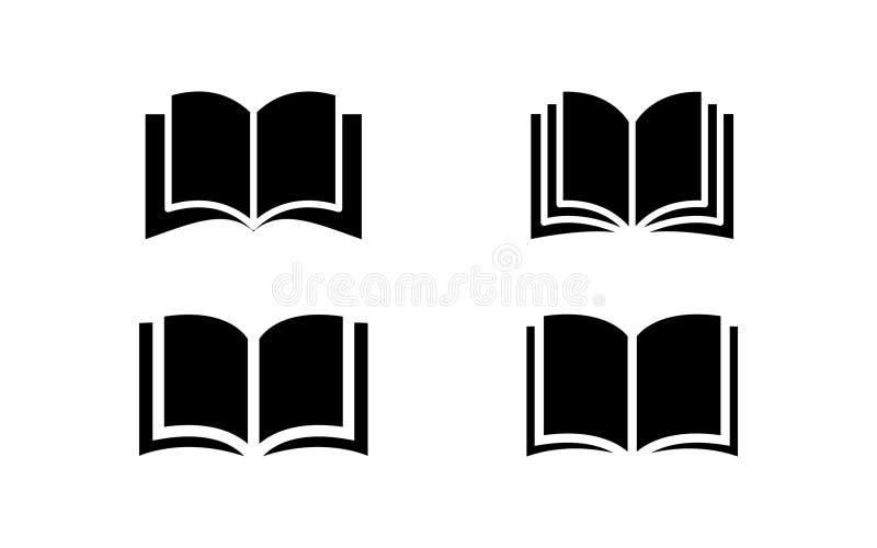 Black Open Book Icon Set, Different Books Vector Icon Set, Book Icons ...