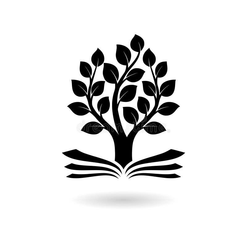 Black Open Book with Tree Icon with Shadow Stock Vector - Illustration ...