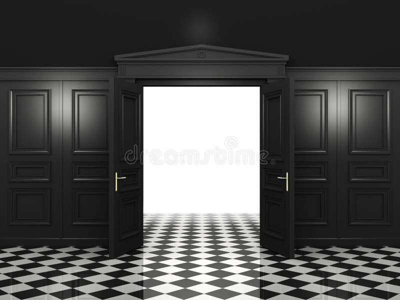 Black open double doors stock illustration. Illustration of cornice ...