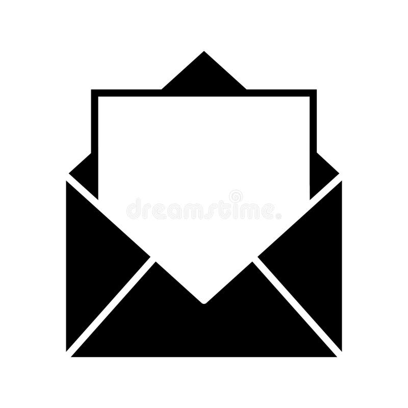 Black Open Empty Email Icon with Blank Letter Inside. Mail Envelope ...