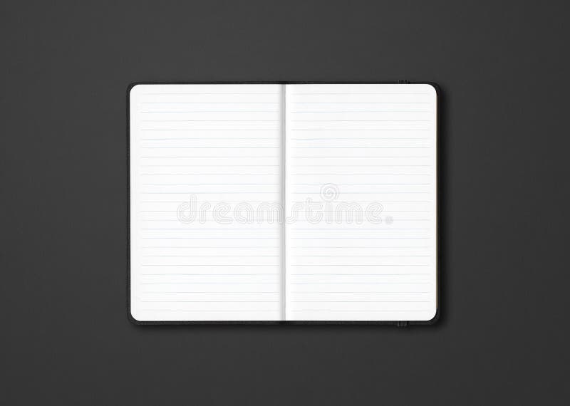Black Open Lined Notebook Isolated on Dark Background Stock Image ...