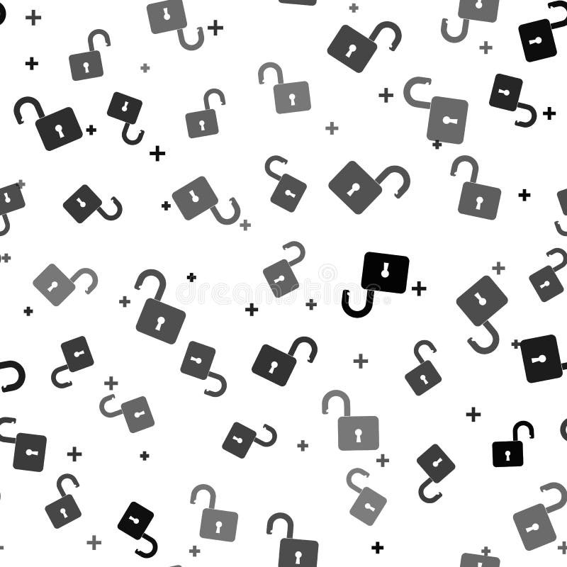 Black Open Padlock Icon Isolated Seamless Pattern on White Background ...