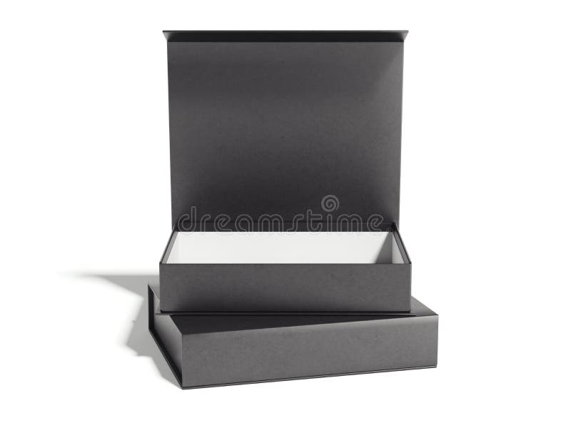 Black Opened Box on Bright Floor. 3d Rendering Stock Illustration ...