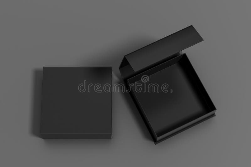 Black Opened Square Folding Gift Box Mock Up with Silver Wrapping Paper ...