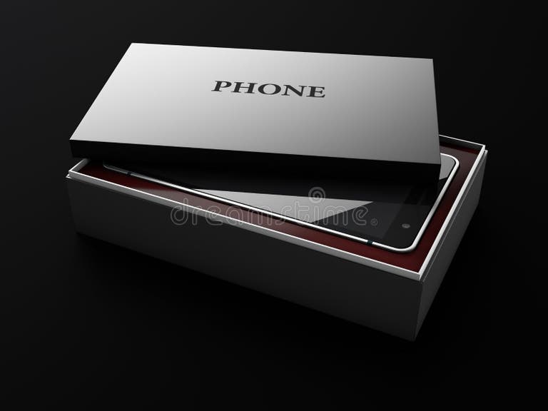 Black Opened Rectangular Box with Mobile Phone Inside 3d Illustration ...