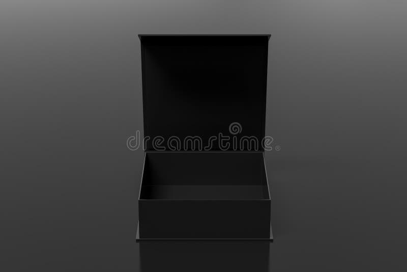 Black Opened Square Folding Gift Box Mock Up on Black Background. Front ...