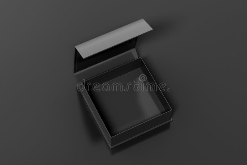 Black Opened Square Folding Gift Box Mock Up on Black Background. View ...