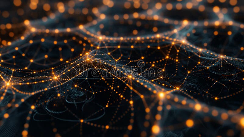 A Black and Orange Background with Many Dots. Neural Network Concept ...