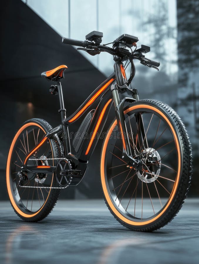 A Black and Orange Bike Parked in Front of a Building, Ready for Use ...