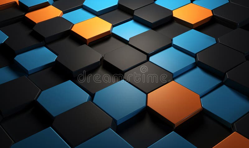 Black and Orange and Blue Hexagons Background Pattern 3d Rendering. Design Concept Header Web ...
