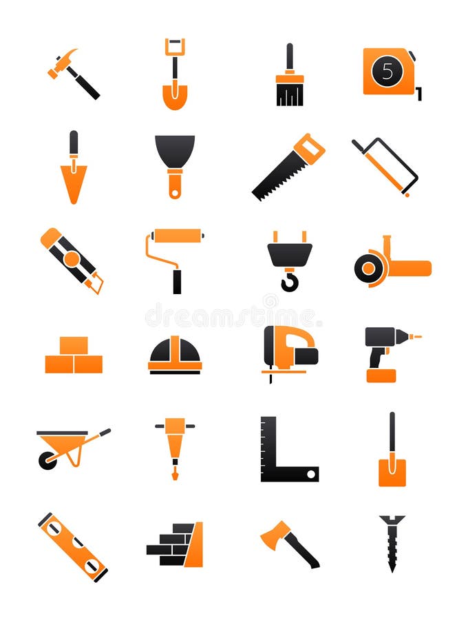 Black-orange Contruction Icons Set Stock Vector - Illustration of tape ...