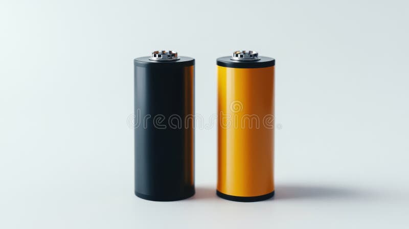 Black and Orange Cylindrical Batteries Standing Upright on a White ...