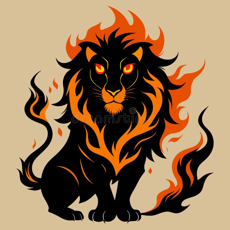 A Black and Orange Lion with a Fiery Background Vector Illustration ...
