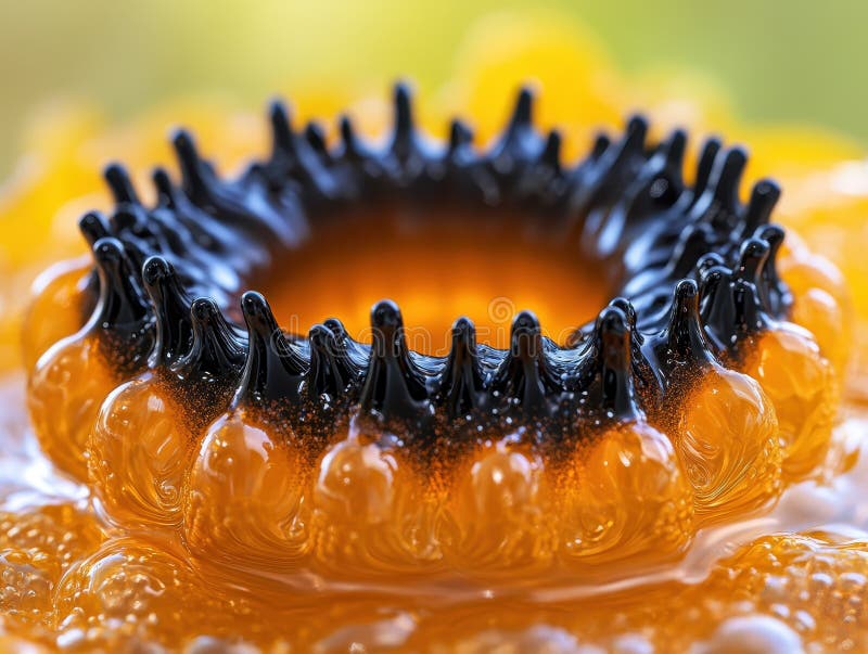 Black Orange Liquid Splash Forms, Ferrofluid, Black Splash Spikes ...