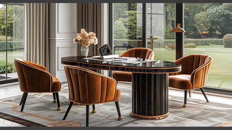 Luxury Home Office with Sun Reflection, Zoom Virtual Background Stock ...