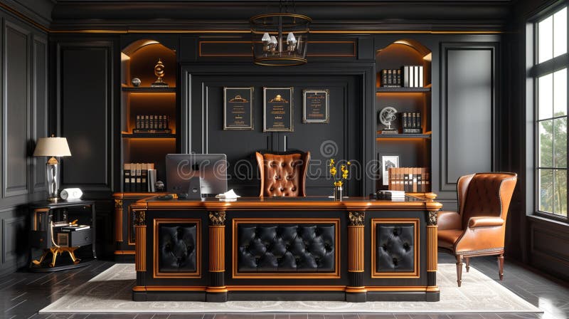 Luxury Home Office with Sun Reflection, Zoom Virtual Background Stock ...