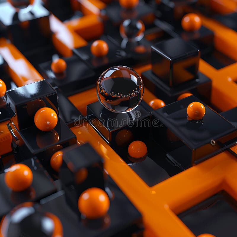 A Black and Orange Maze with a Ball in the Middle Stock Image - Image ...