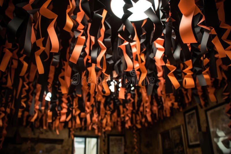 Black and Orange Paper Chains Hanging from the Ceiling Stock Photo ...