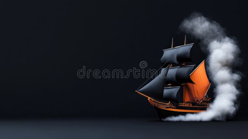 Black and Orange Pirate Ship Isolated on a Dark Background Stock ...