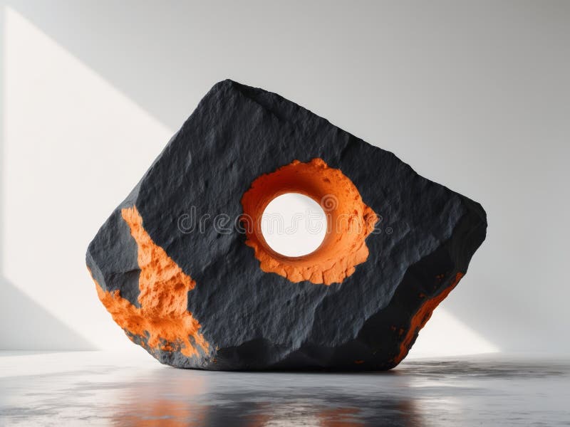 A Black and Orange Rock with a Hole in it Stock Photo - Image of ...