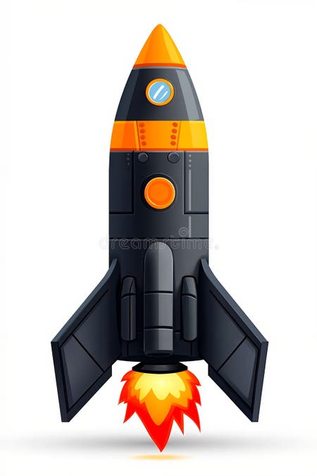 A Black and Orange Rocket Ship with a White Background Stock ...