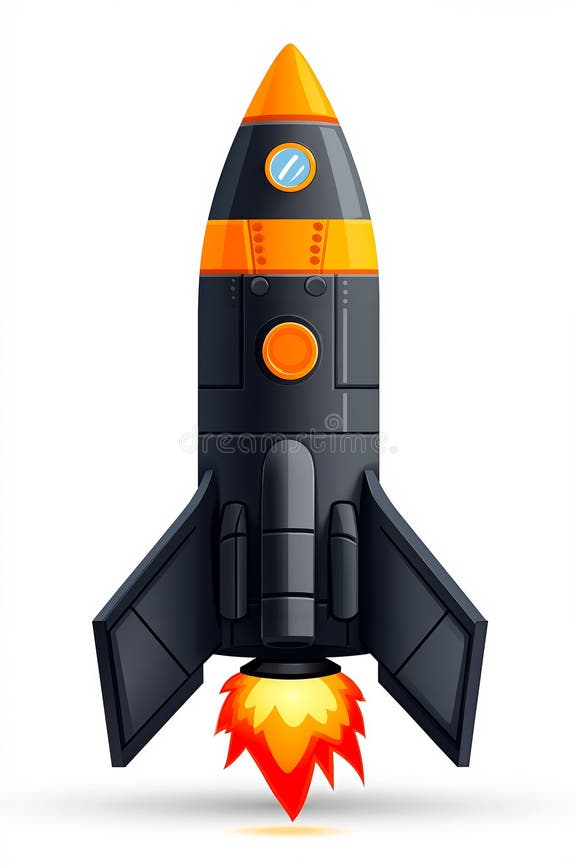 A Black and Orange Rocket Ship with a White Background Stock ...
