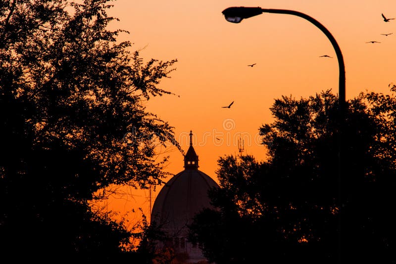 Orange Sky with Warm Sunset Stock Photo - Image of foundation, beams ...