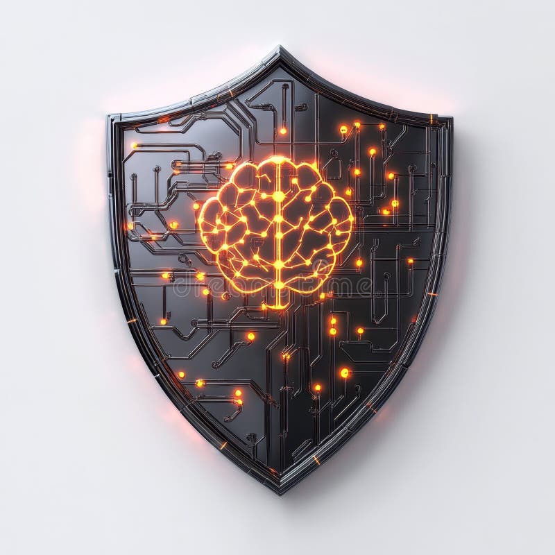 A Black and Orange Shield with a Brain on it Stock Illustration ...