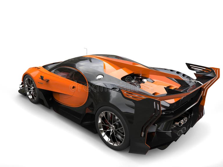 Black and Orange Supercar - Back View Studio Shot Stock Illustration ...