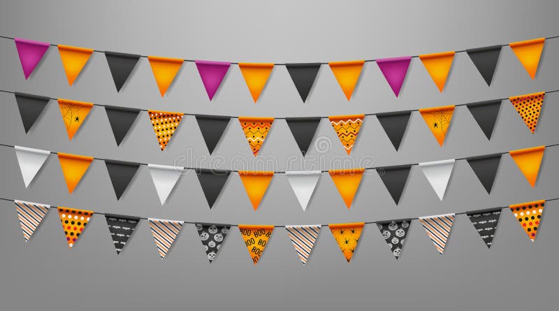 Black and Orange Triangle Flags Garlands for Happy Halloween Stock ...
