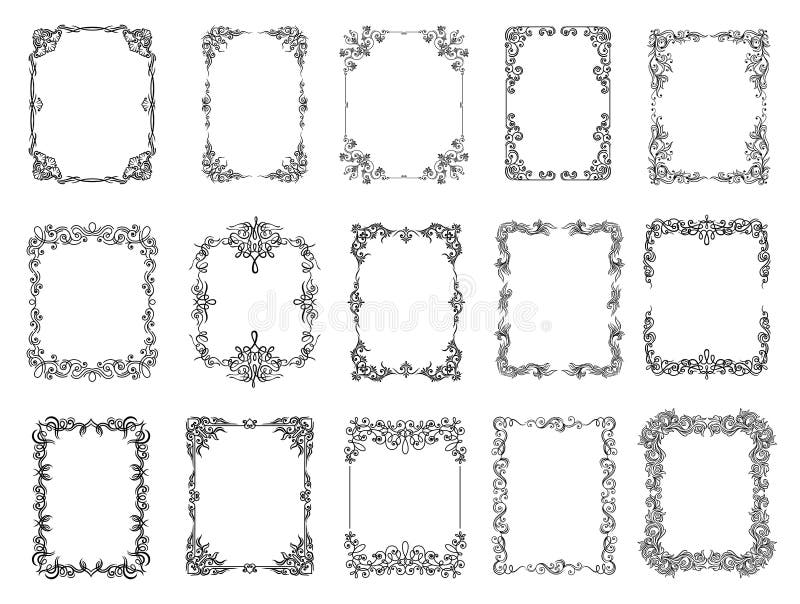 Black Ornate Frames with Filigree Swirls Big Vector Set Stock ...