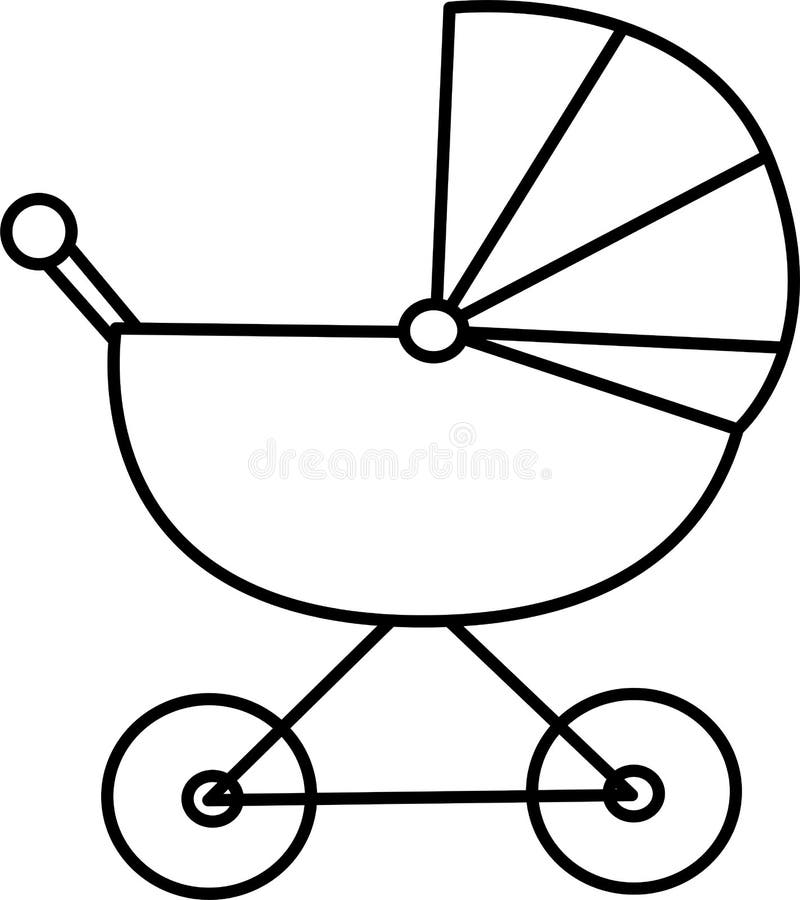 Black Outline Baby Stroller Isolated on White Background Stock Vector ...