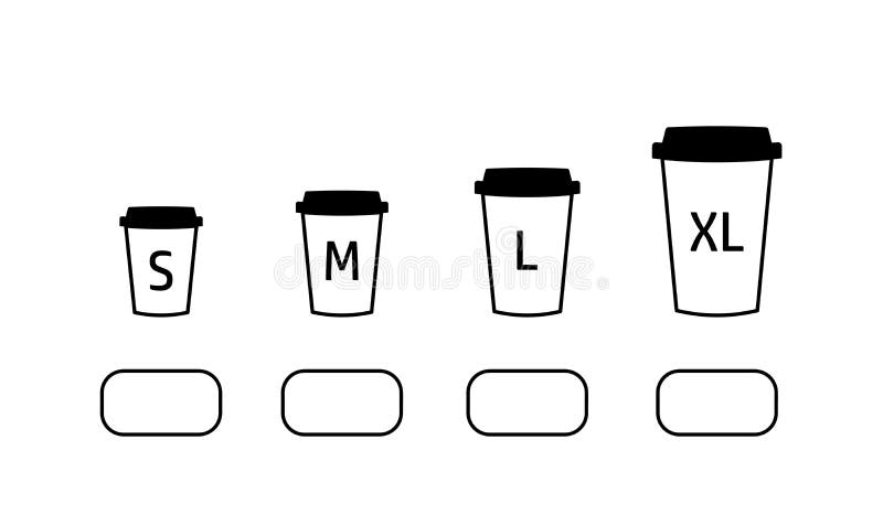 Black Outline Coffee Cup Icons Of Small Large Medium And Extra Large