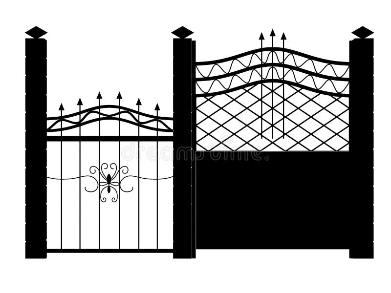 Black Outline of a Fence and Gate Stock Illustration - Illustration of ...