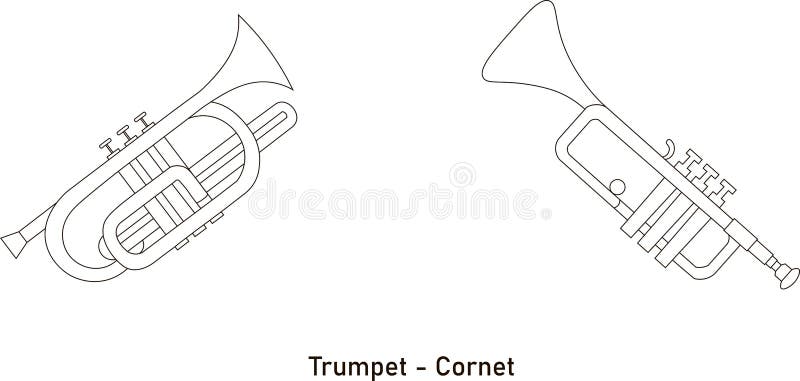 Black Outline Forms of Cornet and Trumpet Contour Illustration Stock ...