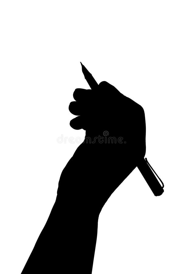 Black Outline of the Hand Holding a Pen Stock Illustration ...