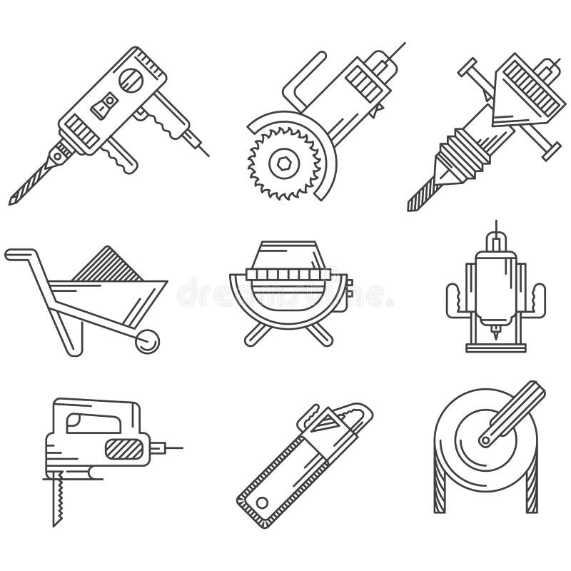 Black Outline Icons for Construction Equipment Stock Illustration ...