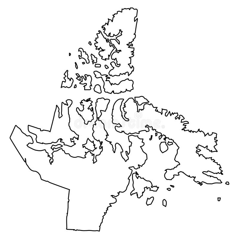 Black Outline Map of Nunavut Territory with Arctic Islands Details ...