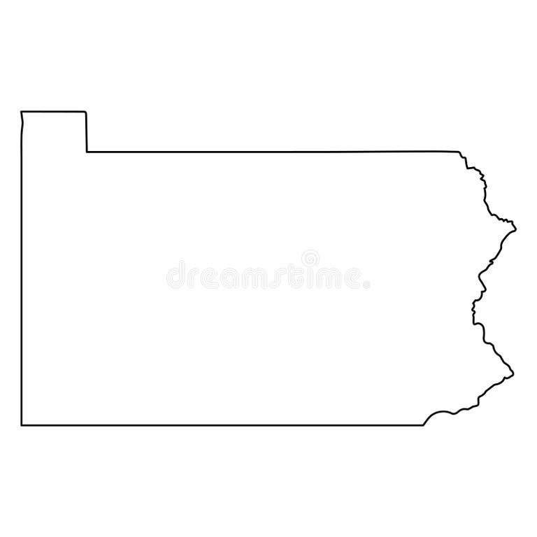 Black Outline Map of Pennsylvania State, Clean Borders, Isolated Vector ...