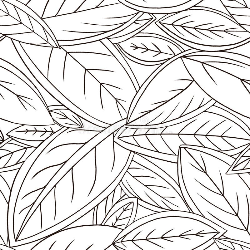 Black Outline Multiple Leaves Pattern Stock Illustration - Illustration ...