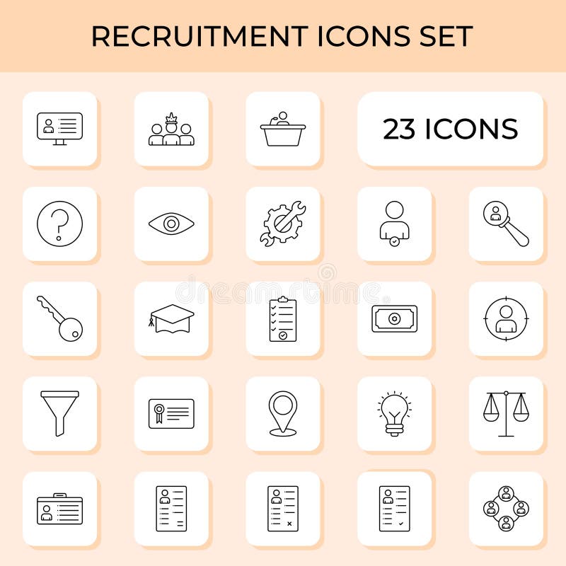 Black Outline Recruitment Icon Set on White Square Stock Illustration ...
