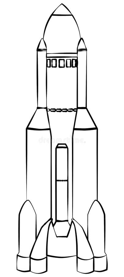 Black Outline of Spaceship with Elongated Hull Isolated on White ...