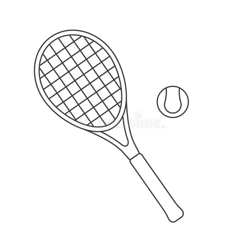 Black Outline of Tennis Racket and Ball Stock Vector - Illustration of ...