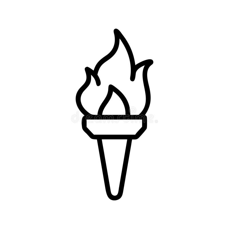 Black Outline Torch with Flames Fire Light Stock Vector - Illustration ...