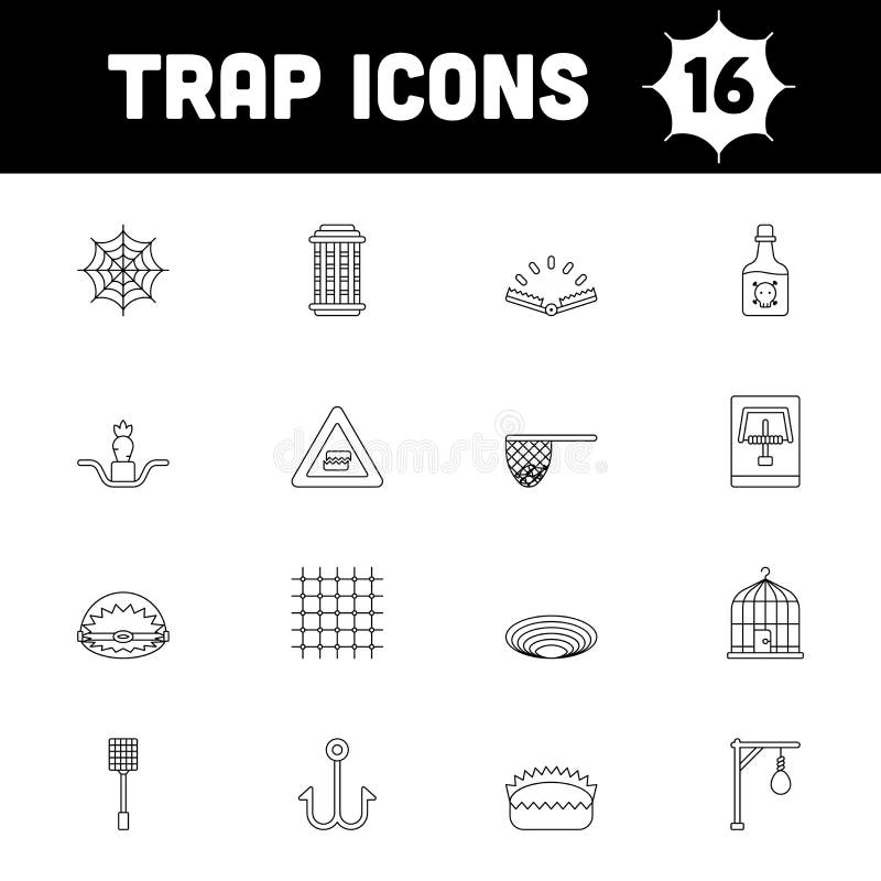 Black Outline 16 Trap Icons or Symbol Set Stock Illustration ...
