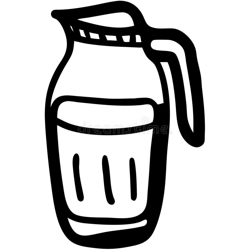 Black Outline Vector Drawing of a Beverage Pitcher for Artistic ...