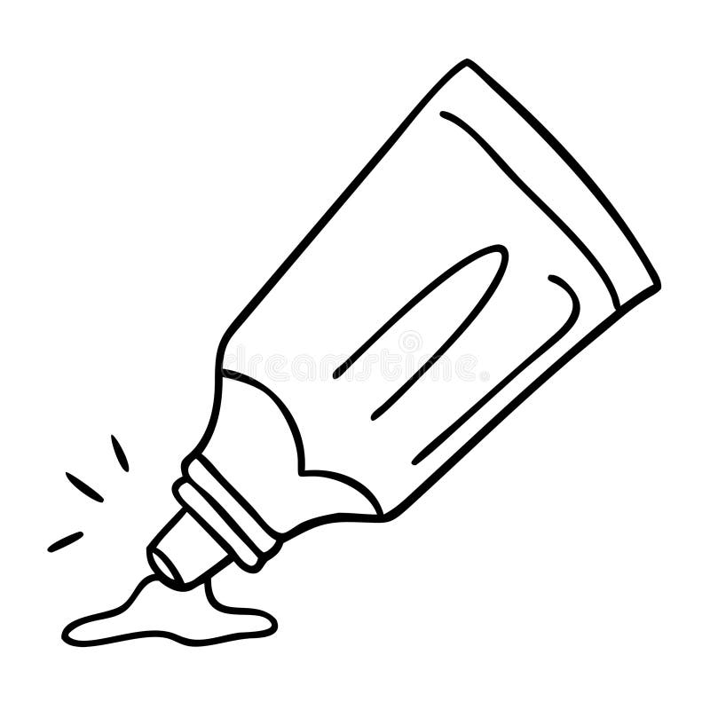 Black Outline Vector of Squeezed Bottle with Liquid Spill Illustration ...