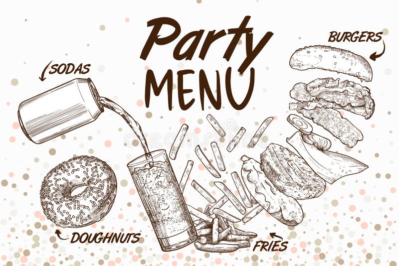 Party menu banner design stock vector. Illustration of snack - 356899086